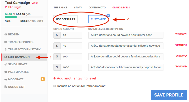 How do we use giving levels? – HandUp Help Portal